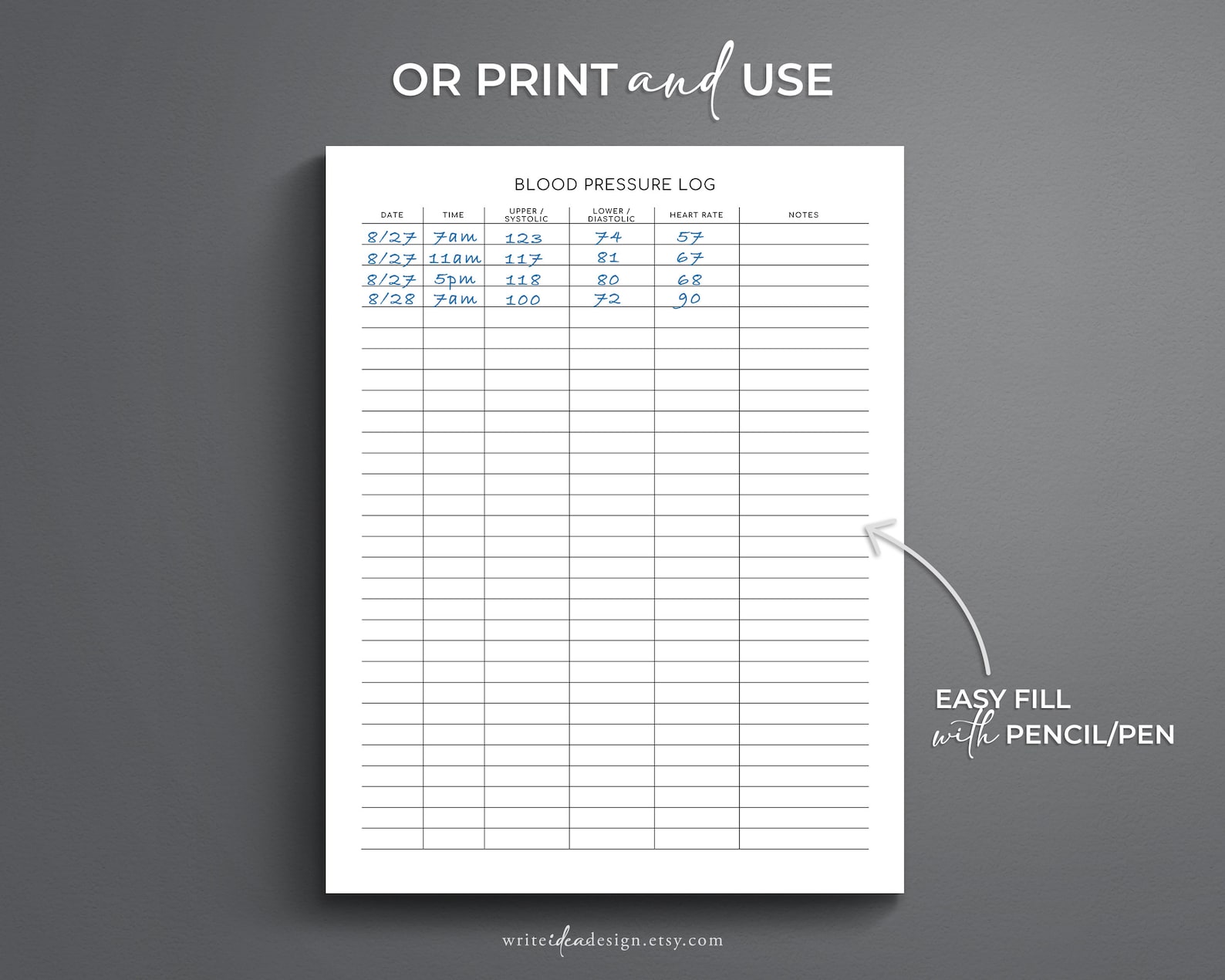 Blood Pressure Log Editable Printable. Blood Pressure Tracker. - Etsy