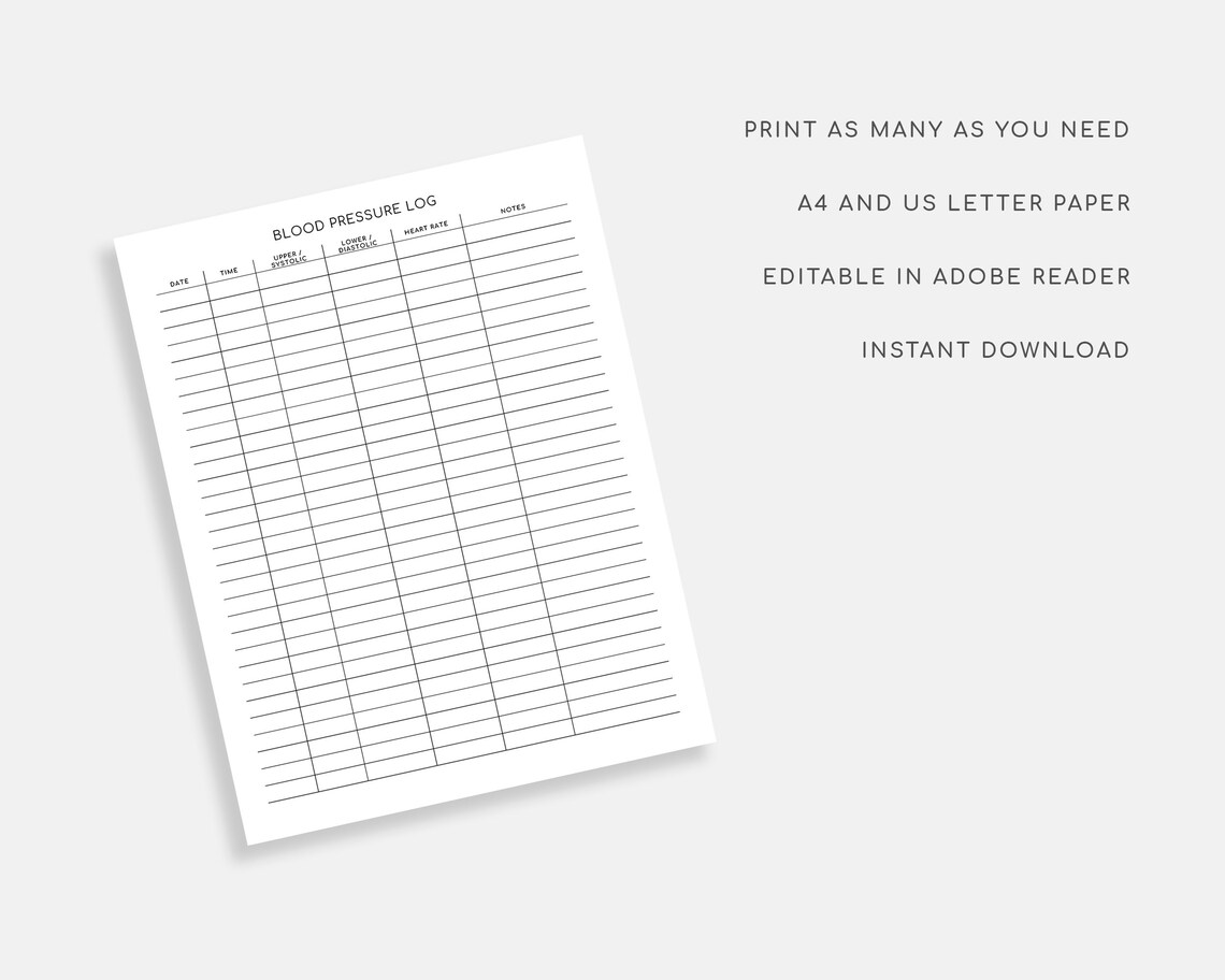 Blood Pressure Log Editable Printable. Blood Pressure Tracker. - Etsy