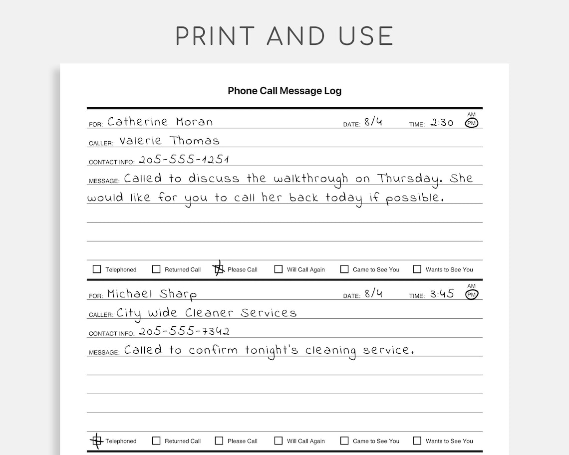 Phone Call Message Log. Phone Log. Message Log. Call Log. | Etsy