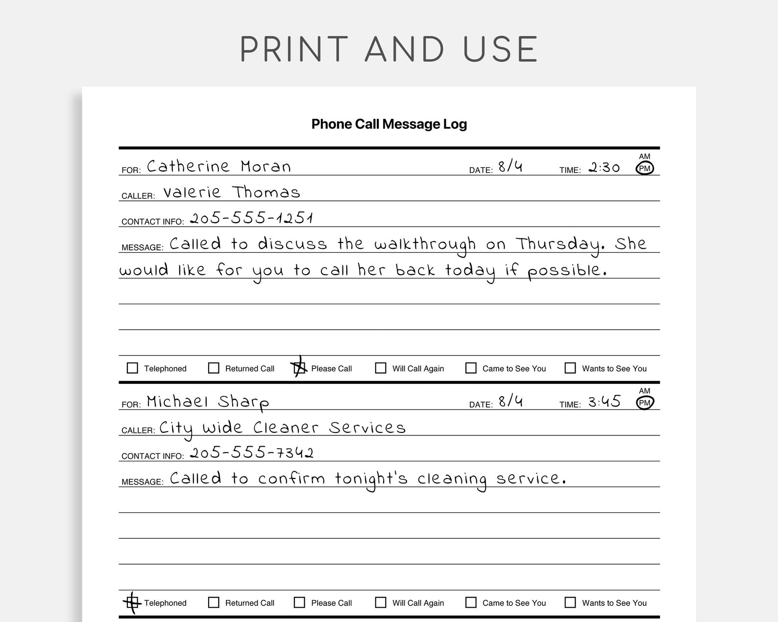 Phone Call Message Log. Phone Log. Message Log. Call Log. - Etsy