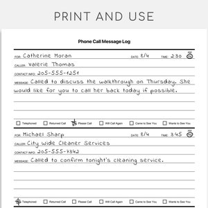 Phone Call Message Log. Phone Log. Message Log. Call Log. | Etsy