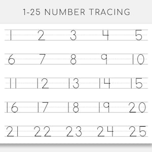 Number Tracing Worksheet 1-25. Printable Trace Numbers. - Etsy