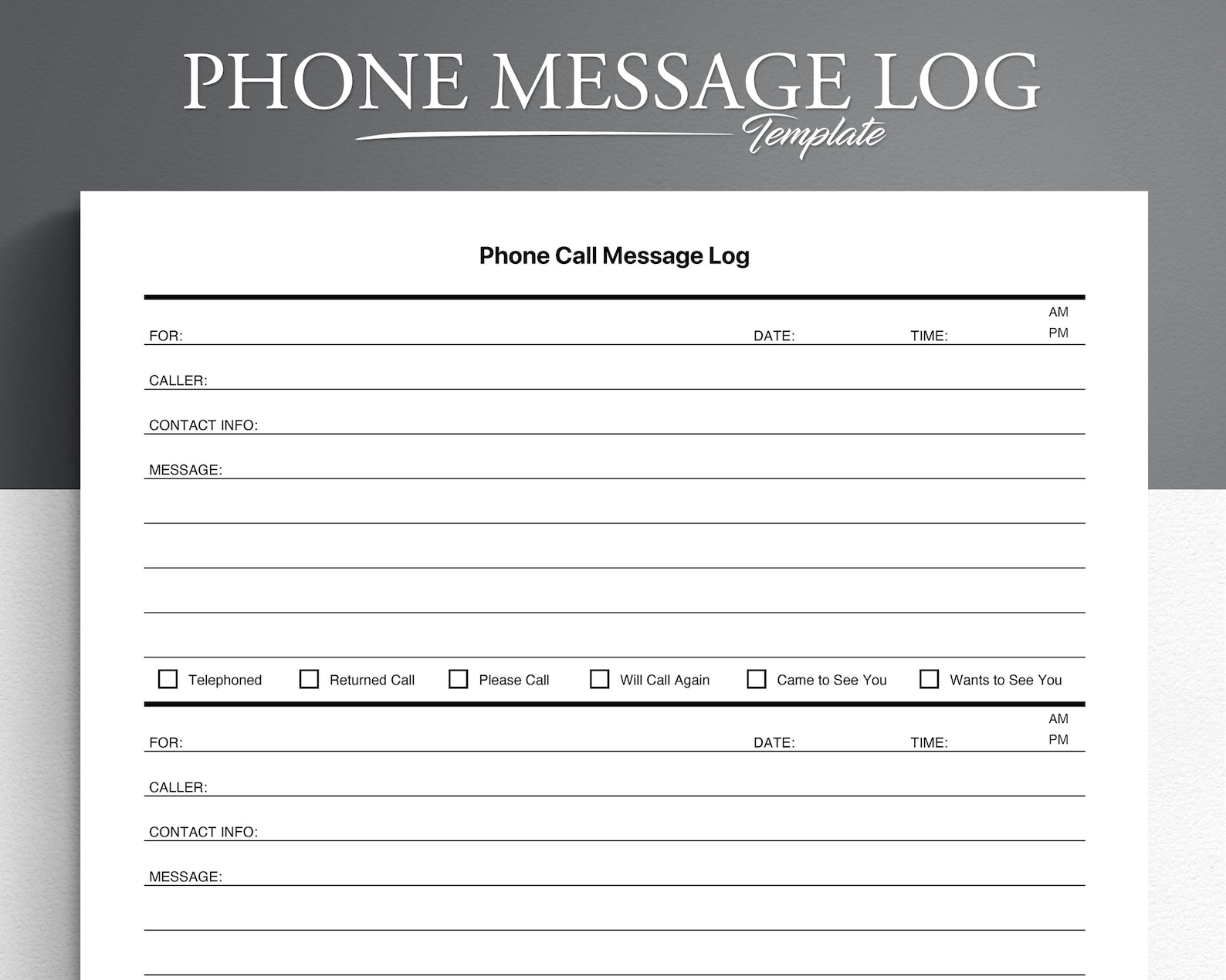 Phone Call Message Log. Phone Log. Message Log. Call Log. While You ...