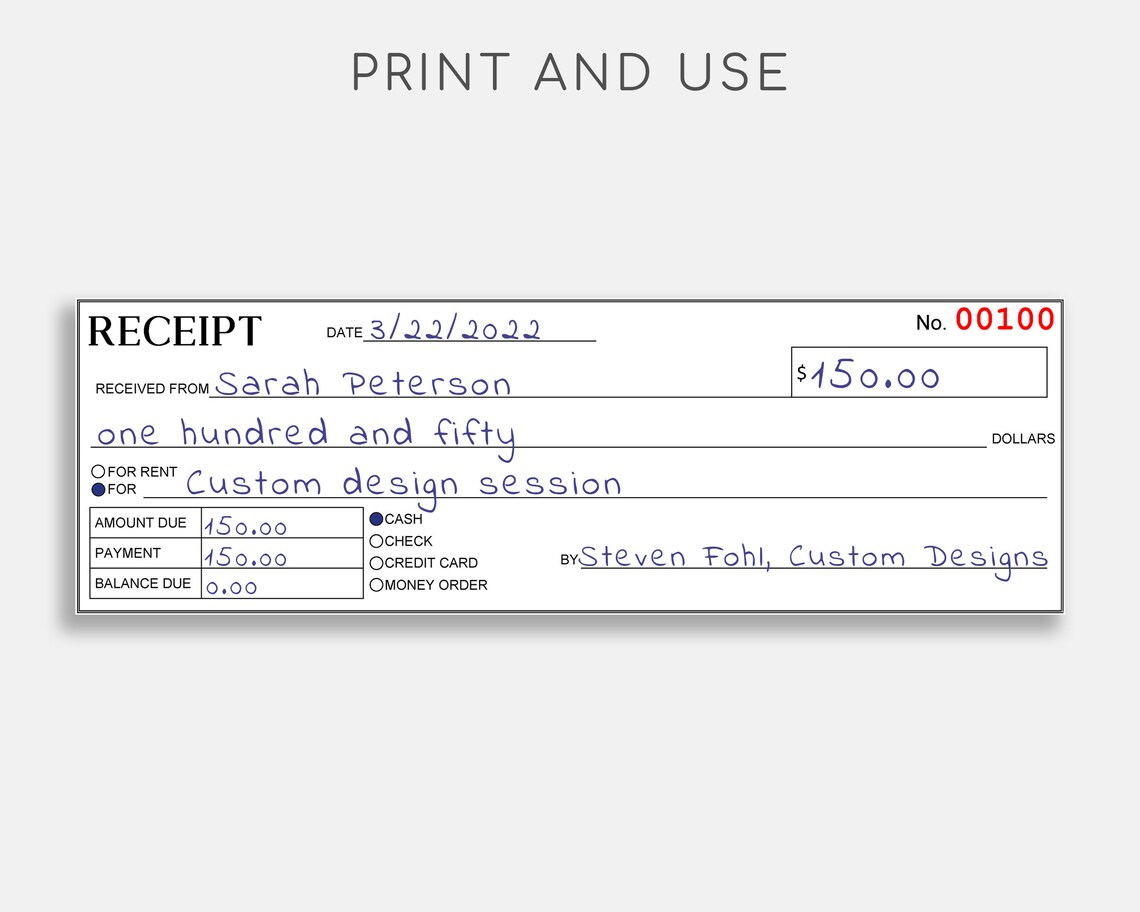 Money or Rent Receipt. Printable Receipt. Cash Receipt. Sales - Etsy