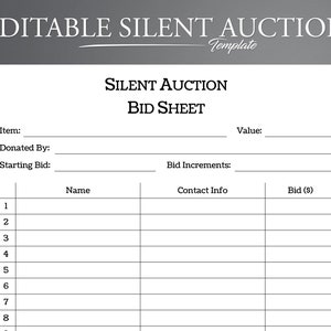 Editable Silent Auction Template - Printable PDF, Word, Google Docs ...