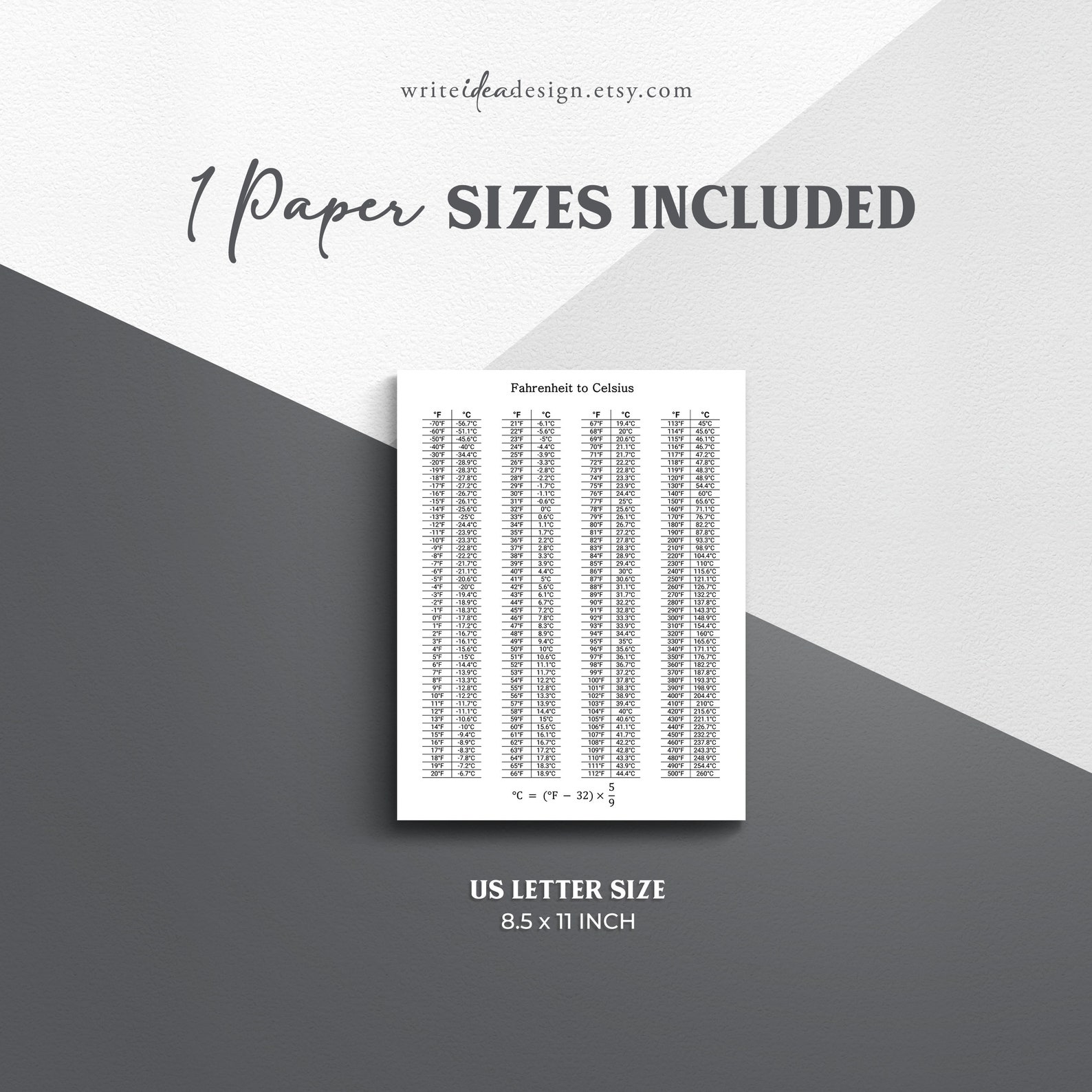 Printable Fahrenheit Celsius Conversion Chart (US Letter) (PDF) - Etsy ...