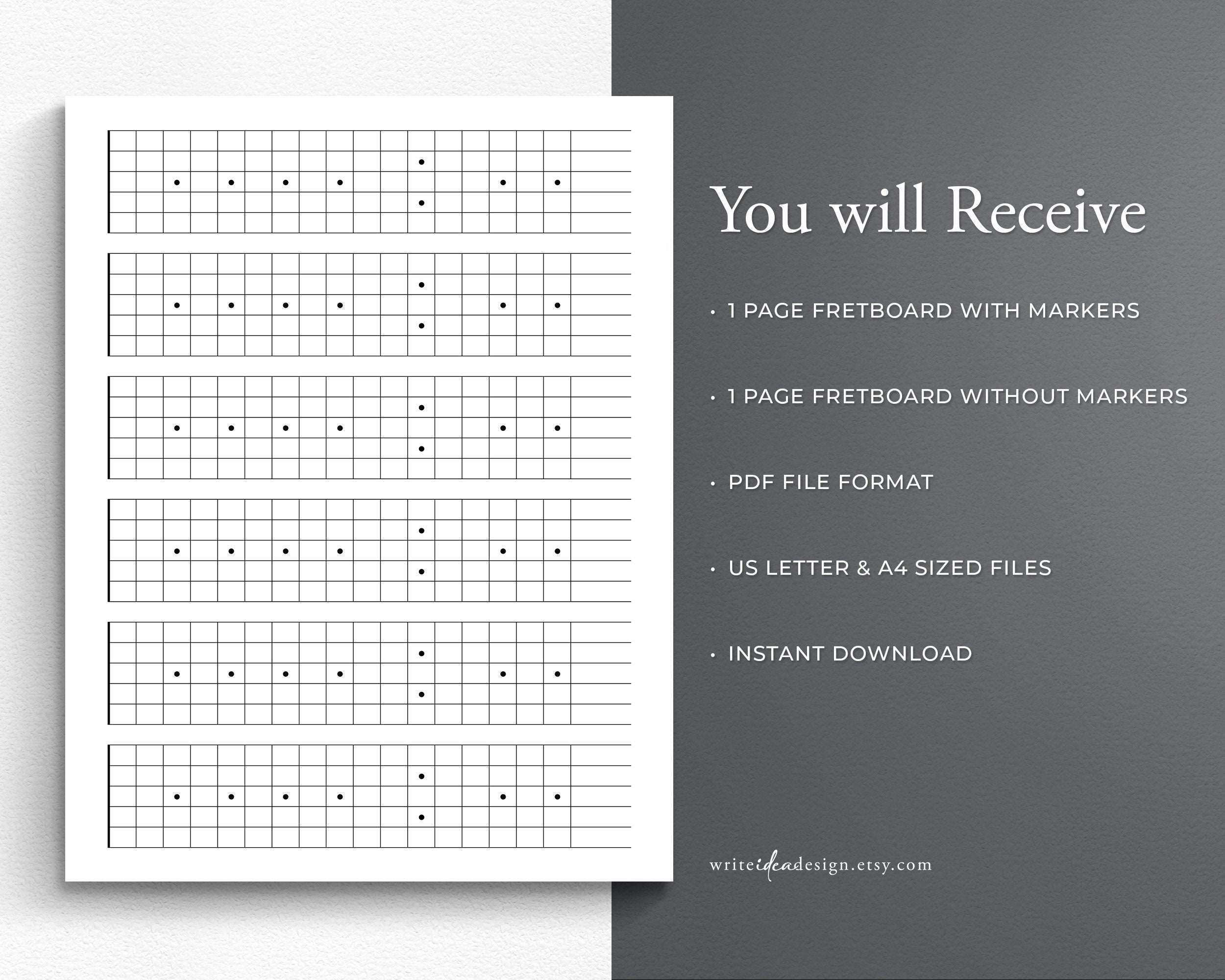 Printable Guitar Neck Diagram. Blank Guitar Fretboard. Blank - Etsy ...