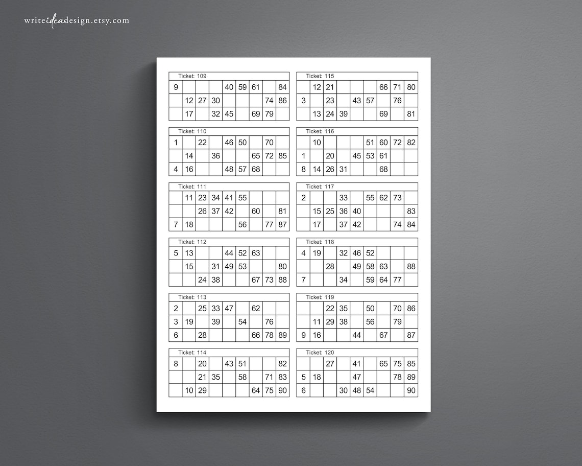 Printable Set of 1,000 Tambola Tickets. 12 Tickets per Page. 84 Pages ...