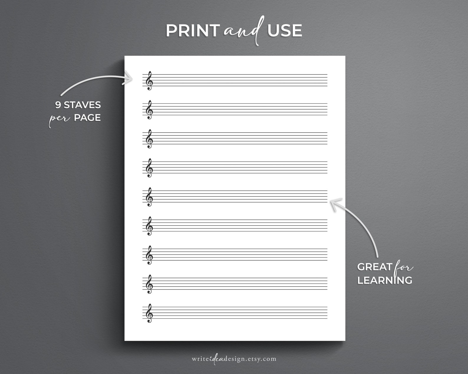 Printable Treble Clef Sheet Music for Letter/a4. Blank Music - Etsy