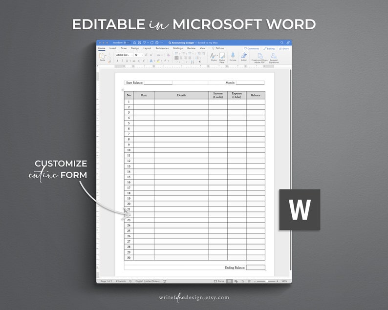 Accounting Ledger. Google Docs/microsoft Word/printable PDF. General ...