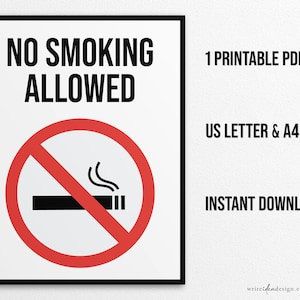 Printable No Smoking Sign in US Letter and A4 Sizes, Instant Download ...