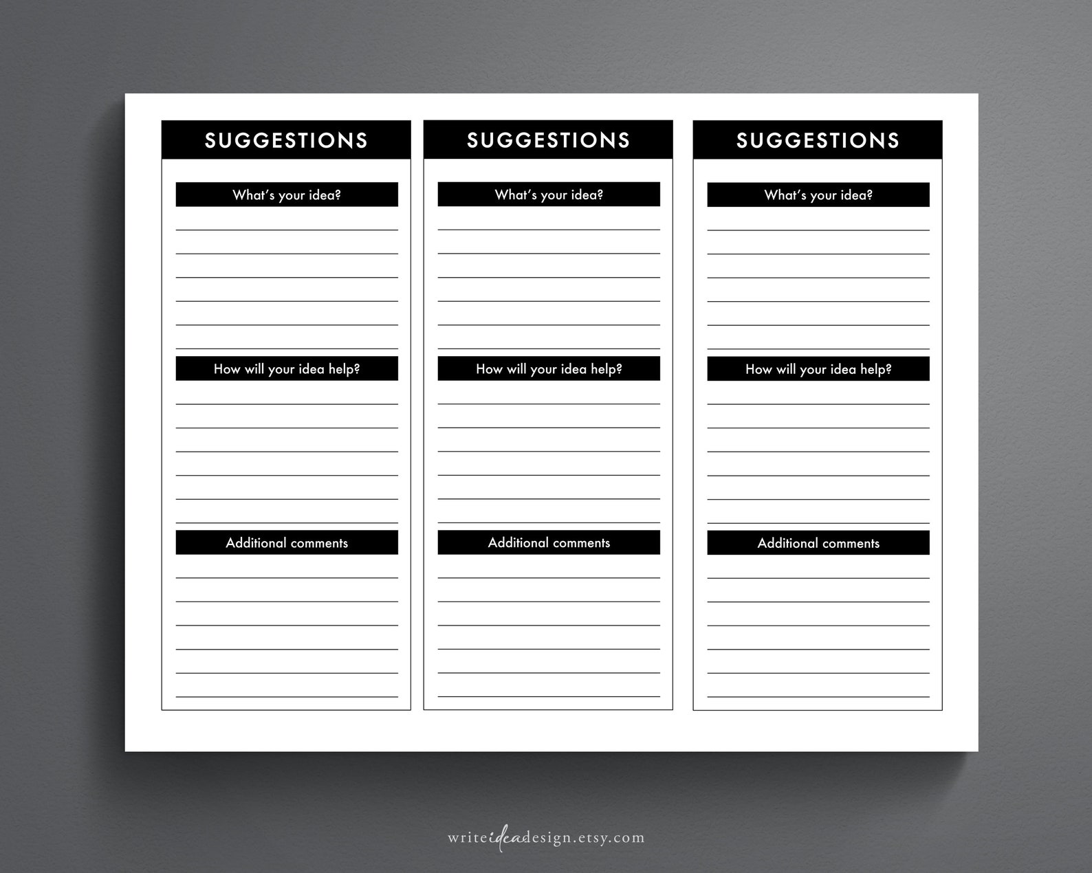 Printable Employee Suggestion Card Template (US Letter PDF) - Etsy