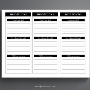 Printable Employee Suggestion Card Template (US Letter PDF) - Etsy
