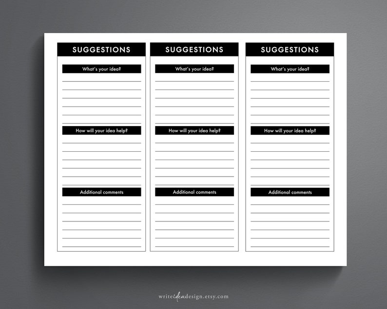 Printable Employee Suggestion Card Template (US Letter PDF) - Etsy