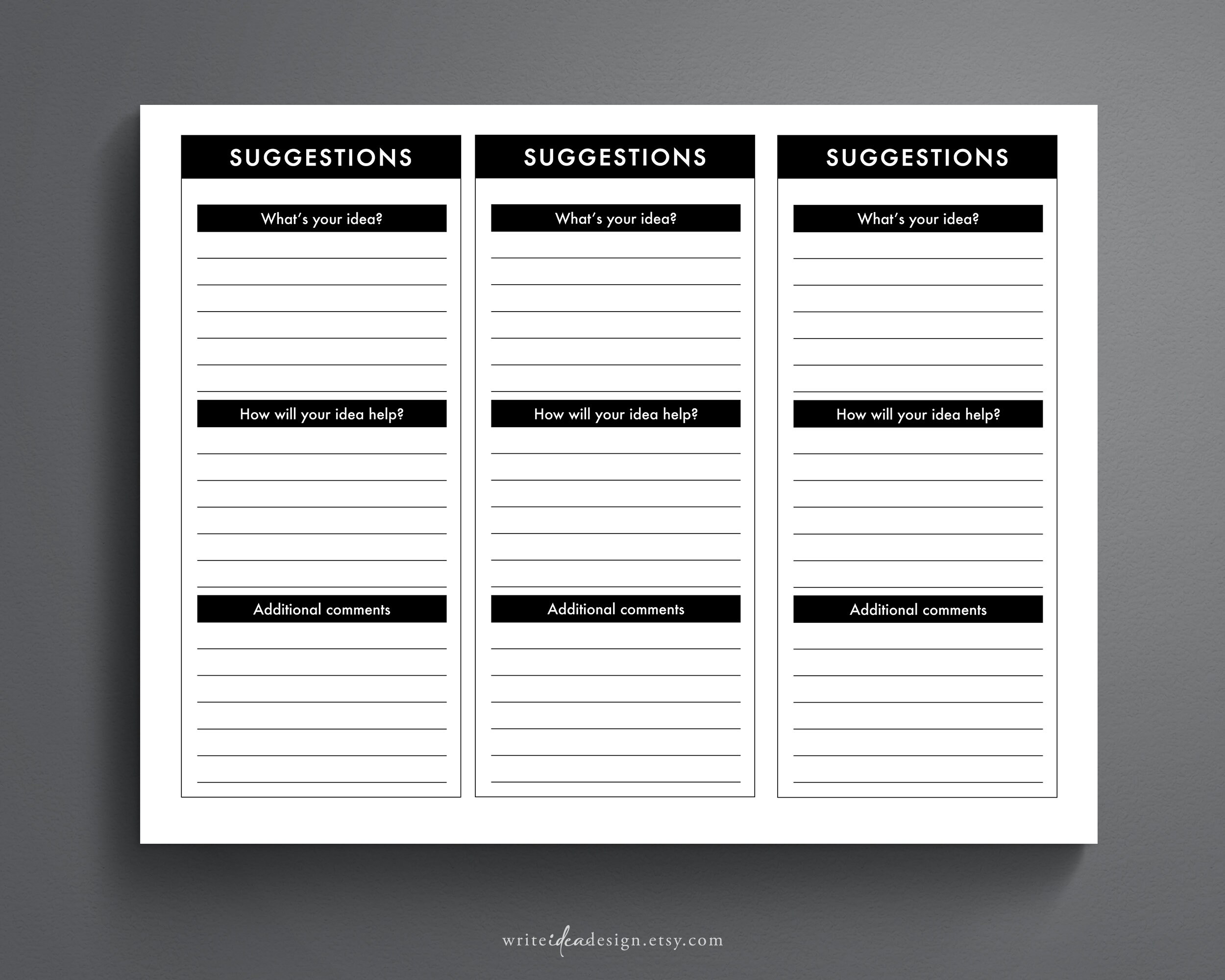 Printable Employee Suggestion Card. Suggestion Form. Employee - Etsy UK
