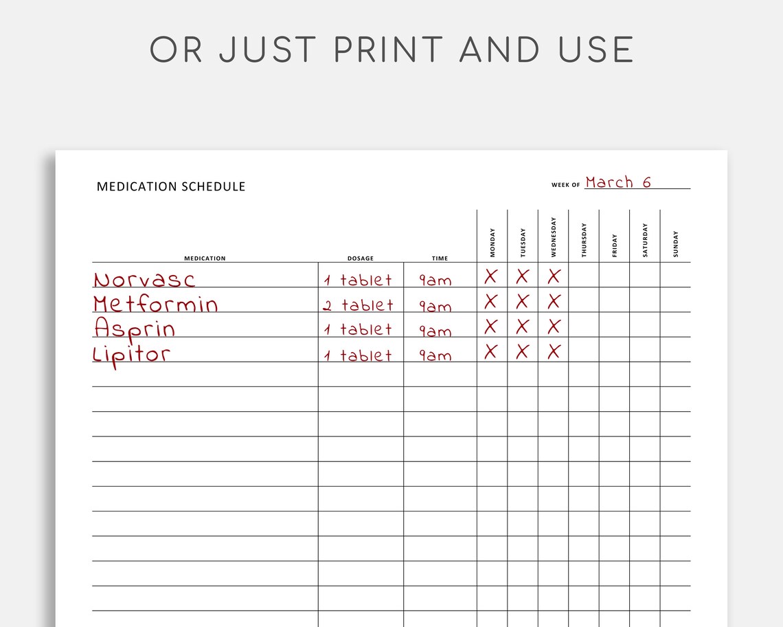 Medication Schedule. Weekly Pill Tracker. Medication Log. - Etsy