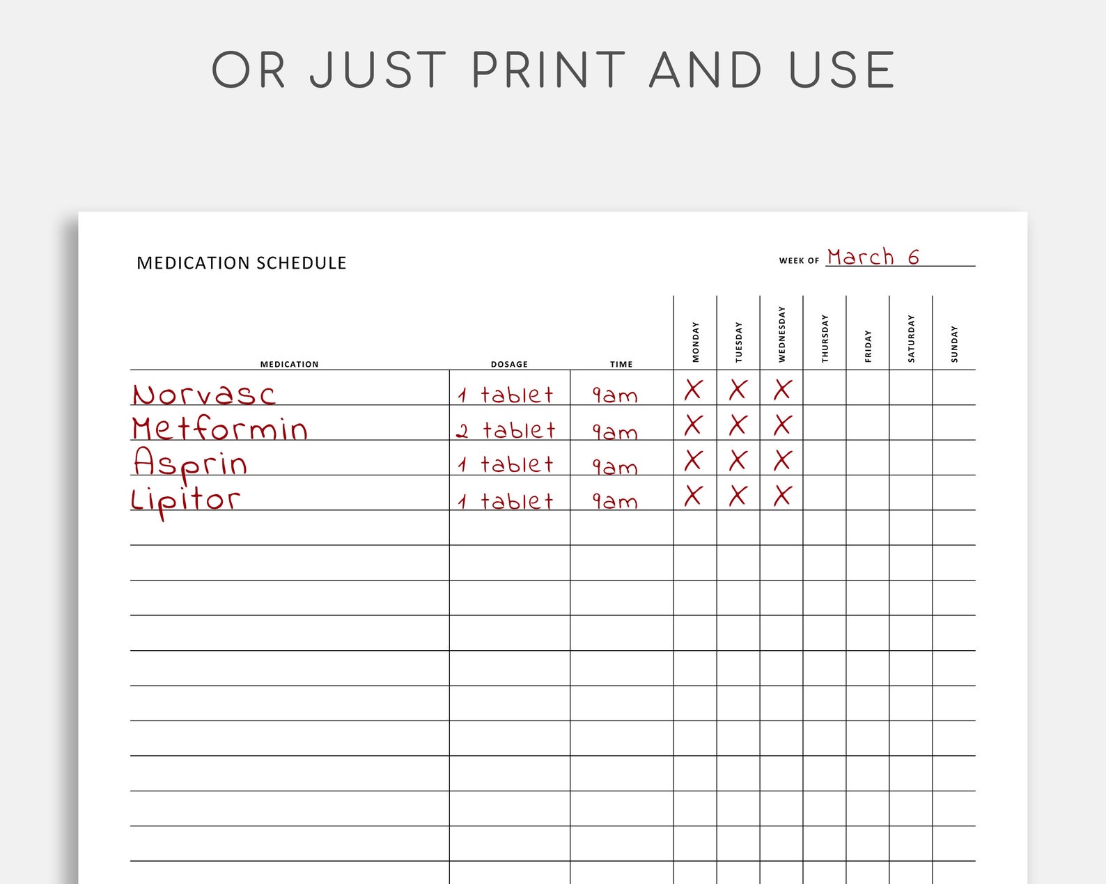 Medication Schedule. Weekly Pill Tracker. Medication Log. - Etsy