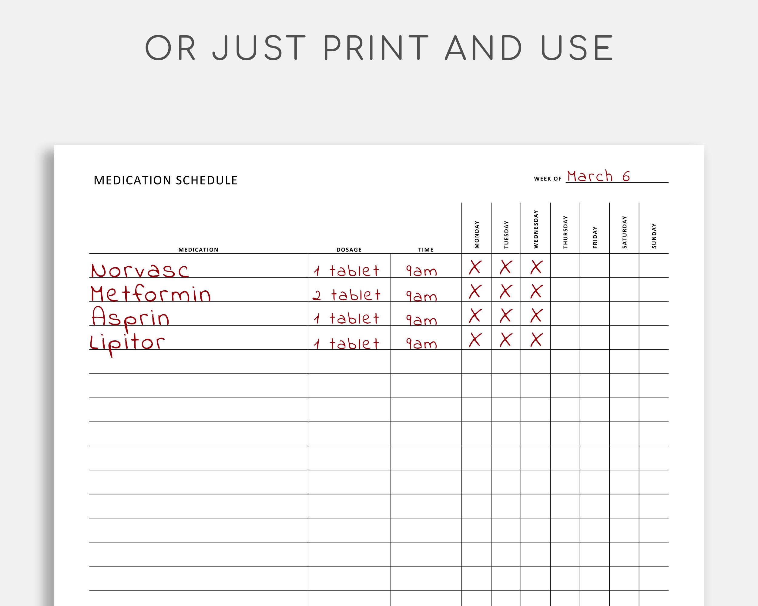 Medication Schedule. Weekly Pill Tracker. Medication Log. - Etsy