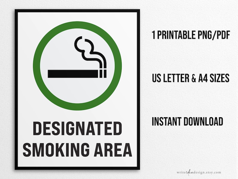 Printable Designated Smoking Area Sign in US Letter and A4 - Etsy