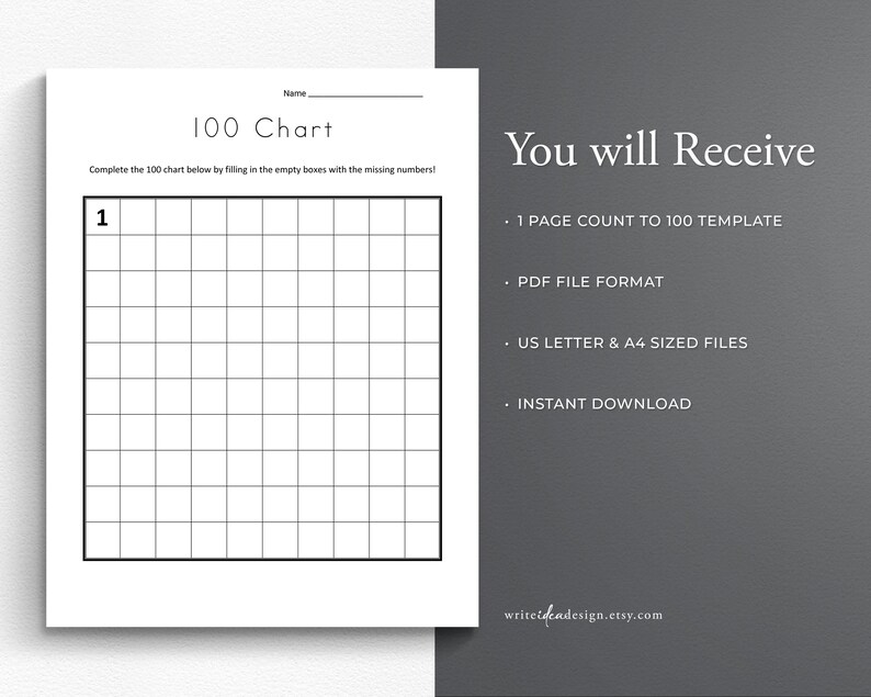 Count to 100 Worksheet. Math Worksheet. Learn to Count. 100 Chart. - Etsy
