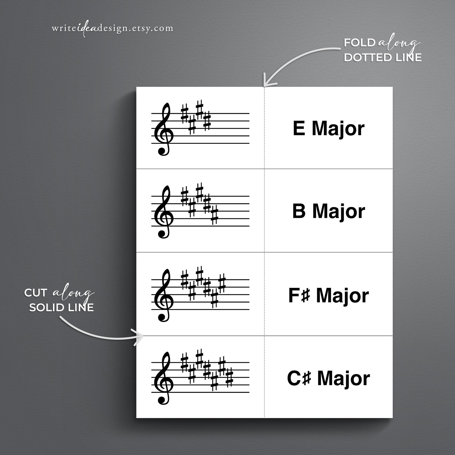 Major Key Signature Flash Cards: Treble & Bass Clef (printable PDF) - Etsy