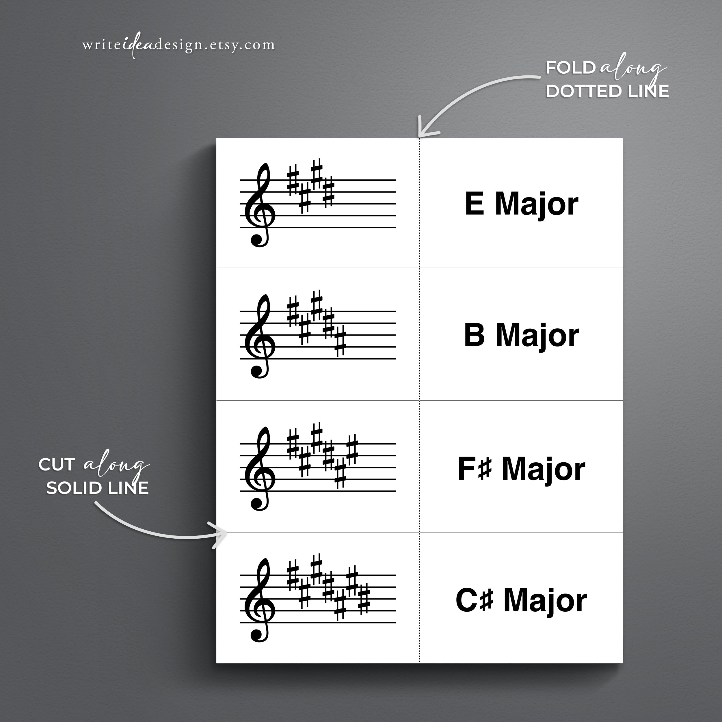 Major Key Signature Flash Cards: Treble & Bass Clef (printable PDF) - Etsy