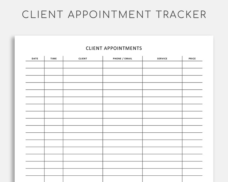 Client Appointment Tracker. Printable Appointment Log. - Etsy