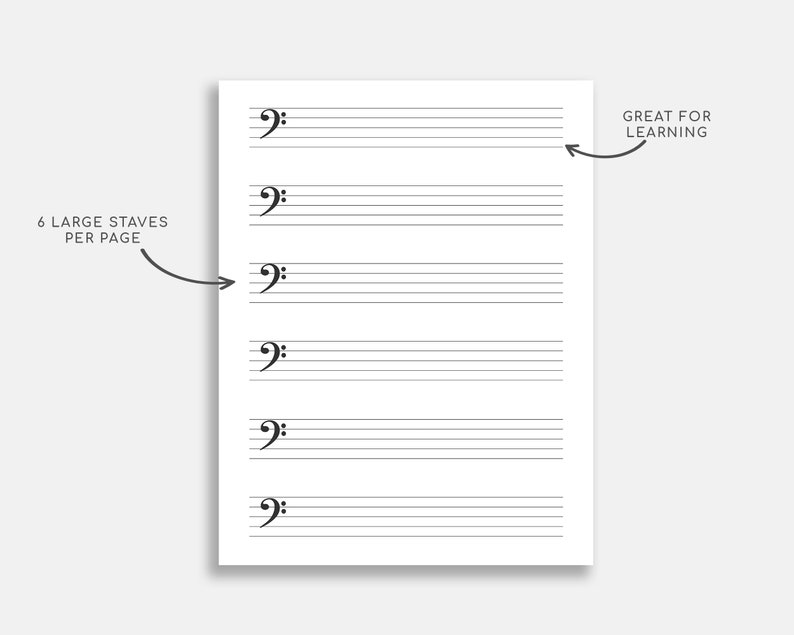 Kids Printable Bass Clef Sheet Music for Letter/a4. Blank | Etsy