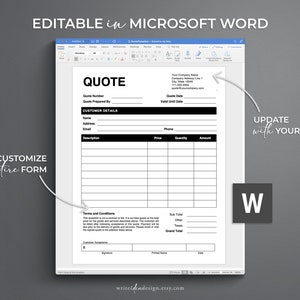 Quote Template. Pdf/google Docs/microsoft Word. Quote Form. Job Quote ...