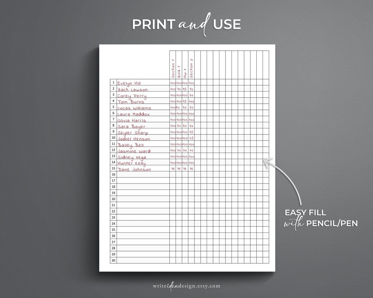Printable Class Record and Checklist. Class Gradebook. Teacher - Etsy