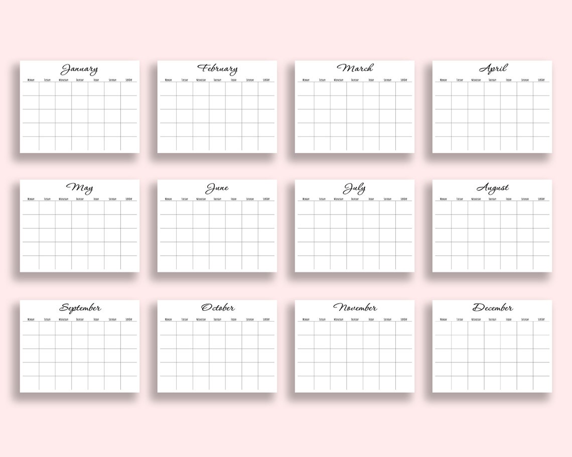 Printable Blank Monthly Calendar. Monday/sunday Start. - Etsy