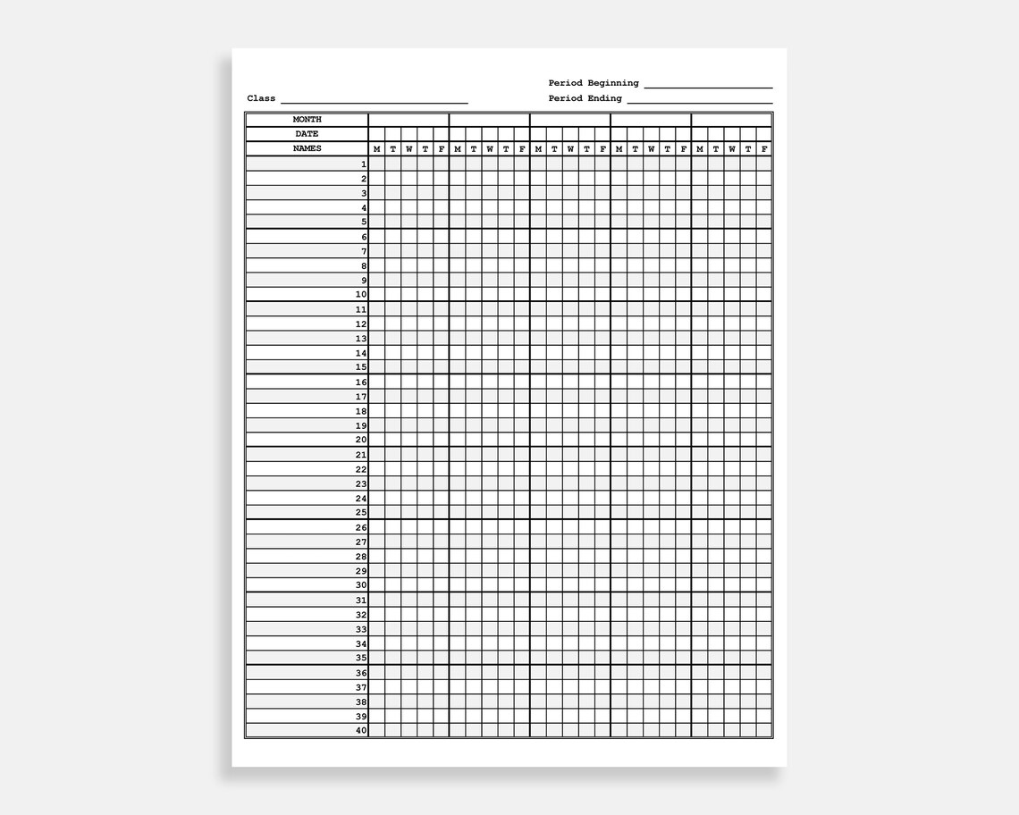 Class Record. Attendance Log. Attendance Tracker. Attendance - Etsy