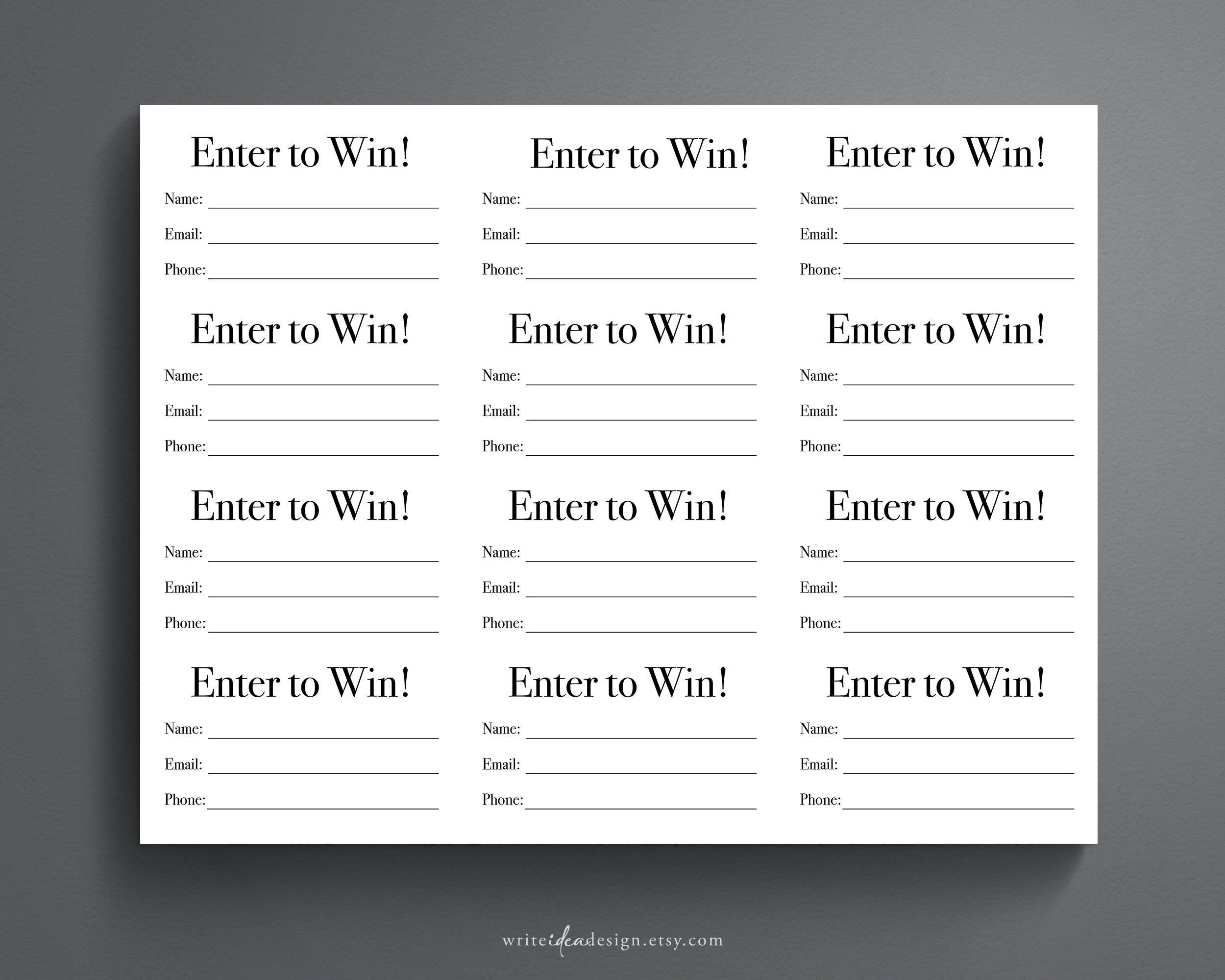 Enter To Win Template Printable Raffle Ticket Template, Door Prize