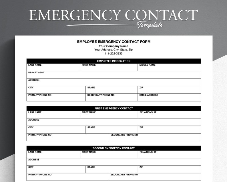 Employee Emergency Contact Form: Editable Template (pdf/google Docs ...