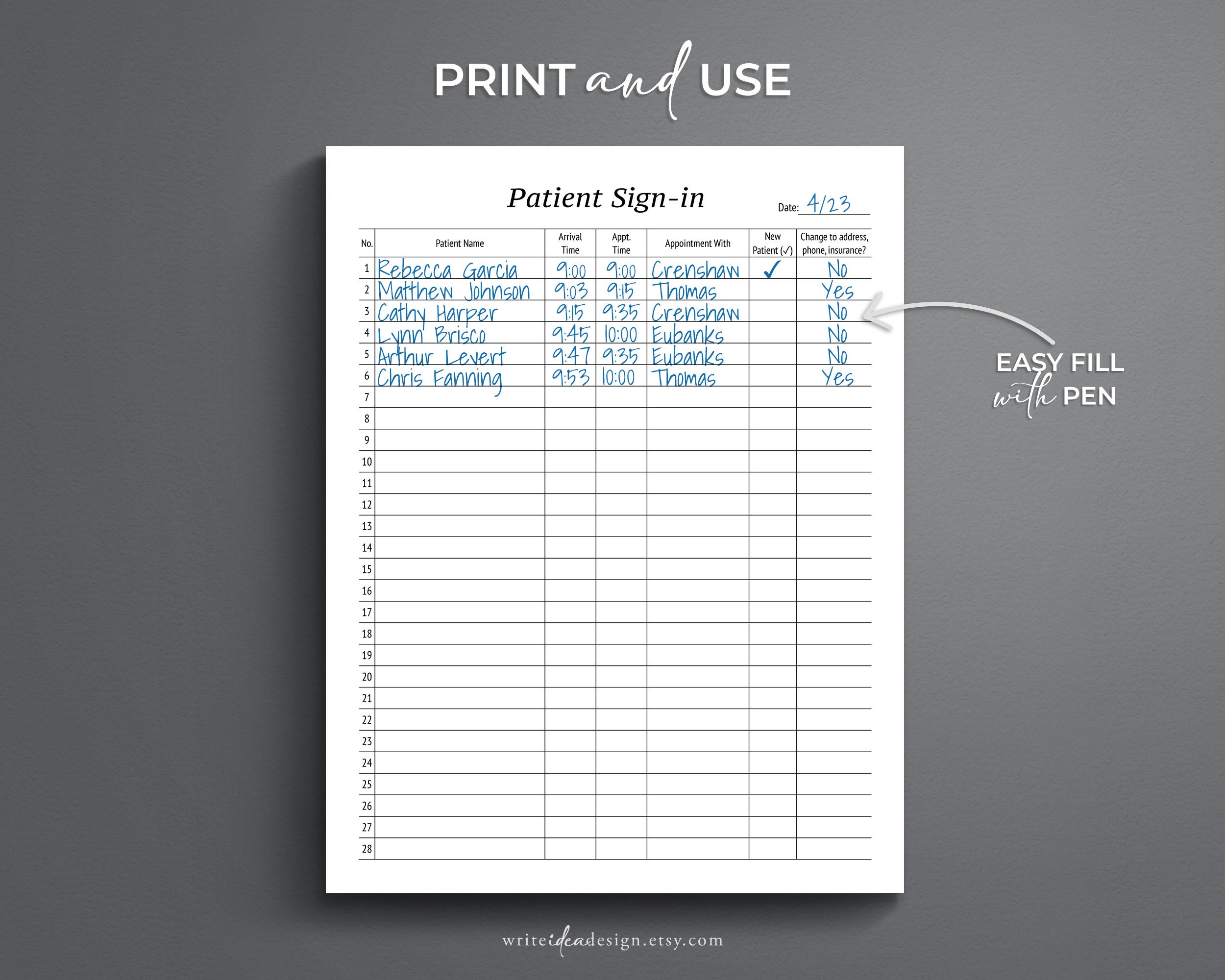 Printable Patient Sign-in Sheet: Doctor Office Check-in (PDF) - Etsy