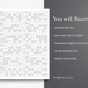 Printable Set of 1000 Tambola Tickets. 12 Tickets per Page. - Etsy ...