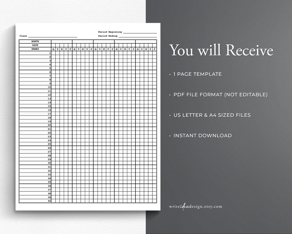 Class Record. Attendance Log. Attendance Tracker. Attendance - Etsy