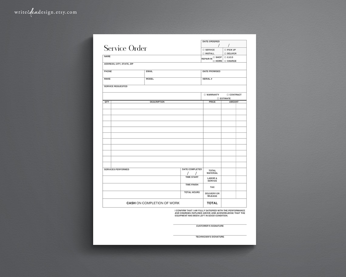 Printable Service Order Form. Business Service Order. Easy and - Etsy ...