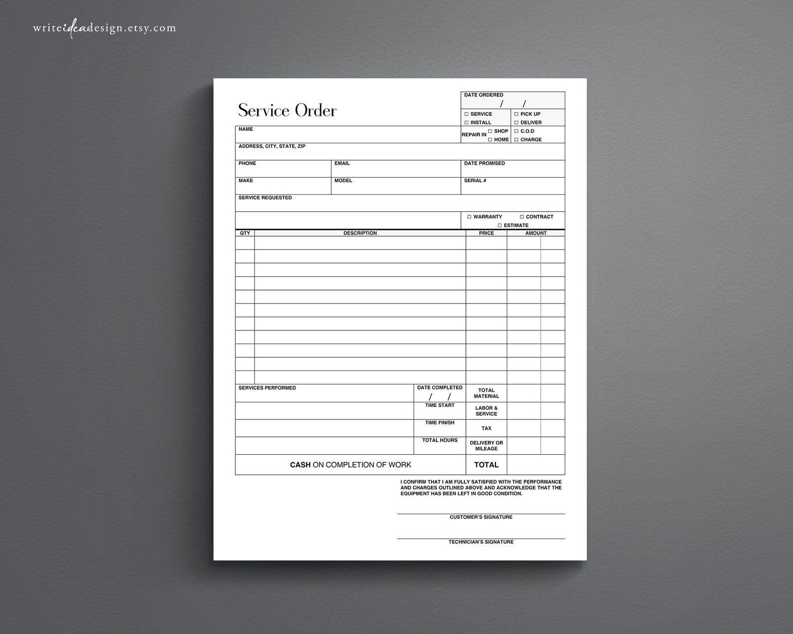 Printable Service Order Form. Business Service Order. Easy and - Etsy ...