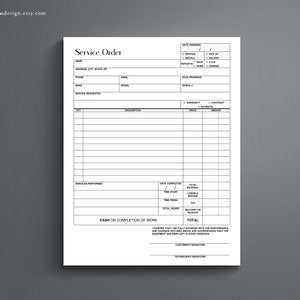 Printable Service Order Form: Business Template (8.5x11 Inch PDF) - Etsy