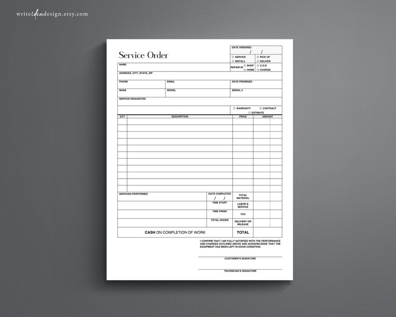 Printable Service Order Form. Business Service Order. Easy and - Etsy ...