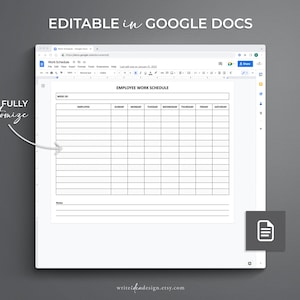 Employee Work Schedule. Pdf/google Docs. Employee Time Sheet. Employee ...