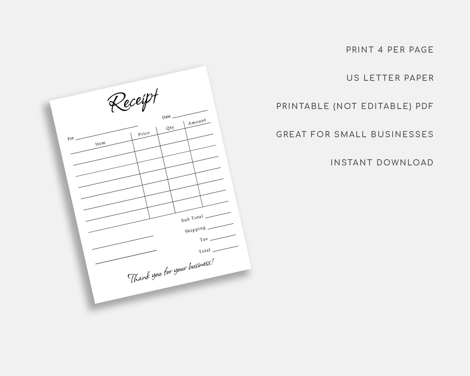 Printable Receipt Form. Small Business Receipt. Sales Receipt. - Etsy