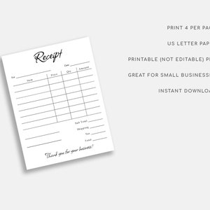 Printable Receipt Form. Small Business Receipt. Sales Receipt. - Etsy