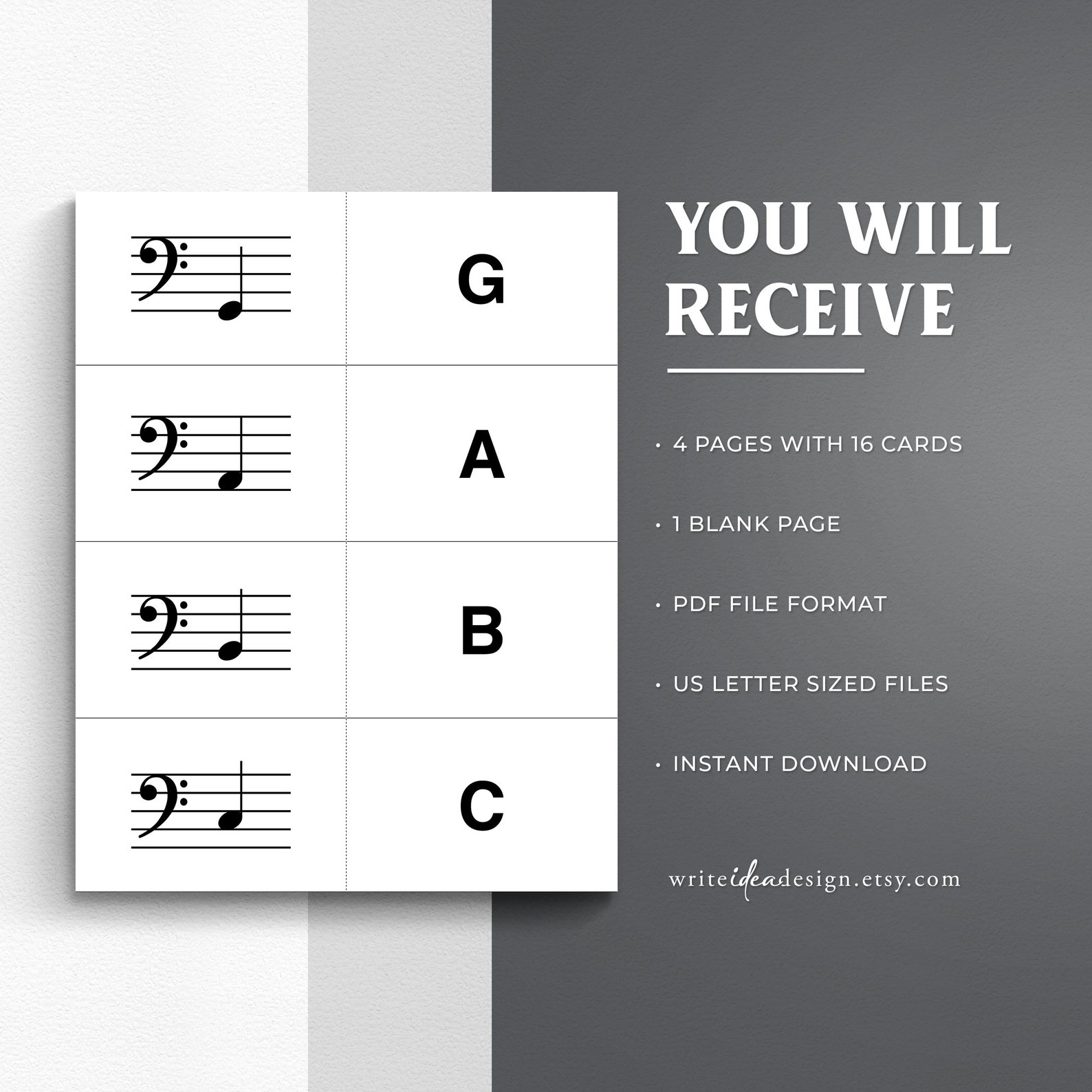 Printable Music Note Flash Cards. Bass Clef. Learning to Read Music ...