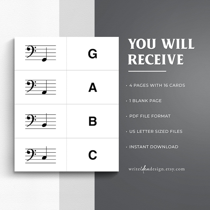 Printable Music Note Flash Cards. Bass Clef. Learning to Read Music ...