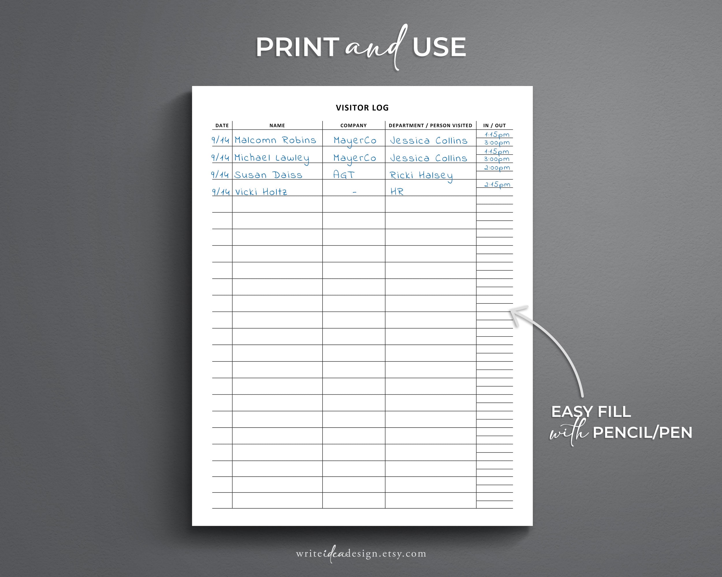Printable Visitor Log. Visitor Sign in / Sign Out Sheet. - Etsy Canada