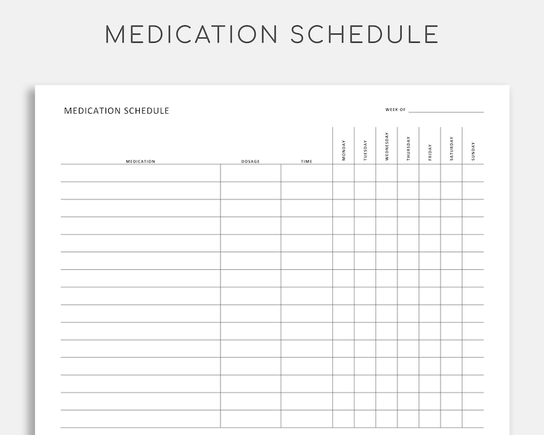 Medication Schedule. Weekly Pill Tracker. Medication Log. - Etsy