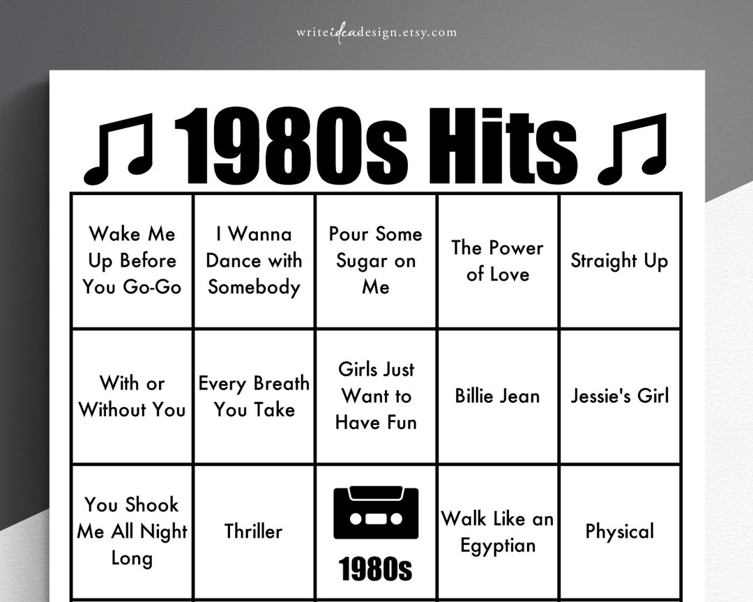 1980s Music Hits Bingo Game: 200 Printable Cards (PDF) - Etsy