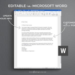 Professional Recommendation Letter Template. Google Docs/microsoft Word ...